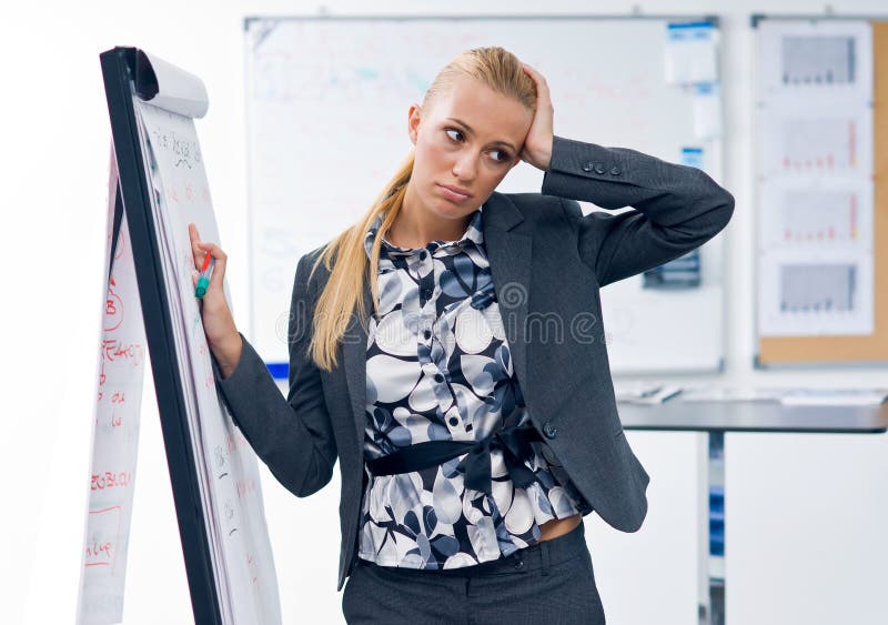 Stressed Woman Writing on Panel Stock Photo - Image of office, pretty ...
