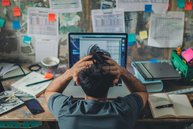 Stressed Worker Overwhelmed by Paperwork and Deadlines in Office ...