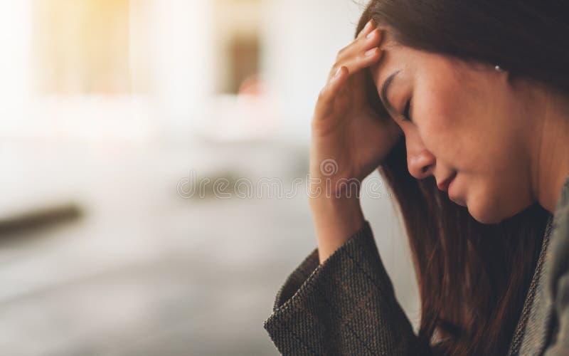 A Stressed Young Asian Woman Stock Image - Image of anxiety, lonely ...