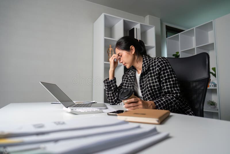 Stressed Businesswoman Overwhelmed Workload Modern Office Environment ...