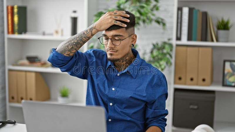 Stressed Young Latin Business Worker, Man Sweating Bullets Overwork ...