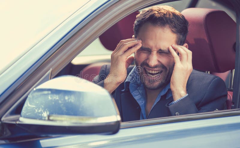 Stressed Young Man Driver Sitting Inside His Car Stock Photo - Image of ...