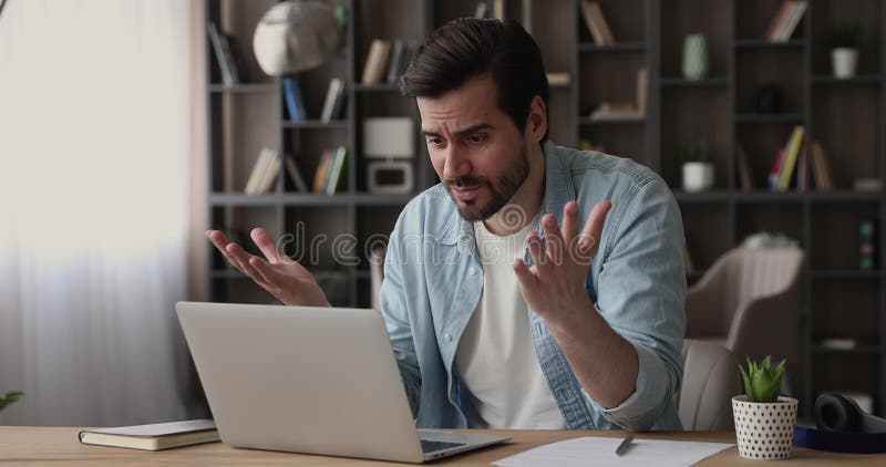 Stressed Young Man Looking at Computer Screen. Stock Video - Video of ...
