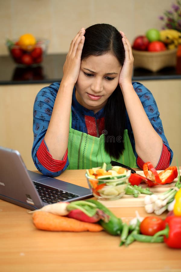 Stressed Young Woman in Kitchen Stock Image - Image of female, chef ...