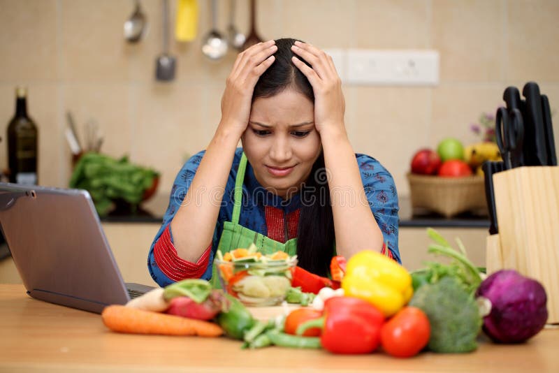 Stressed Young Woman in Kitchen Stock Image - Image of girl, adult ...