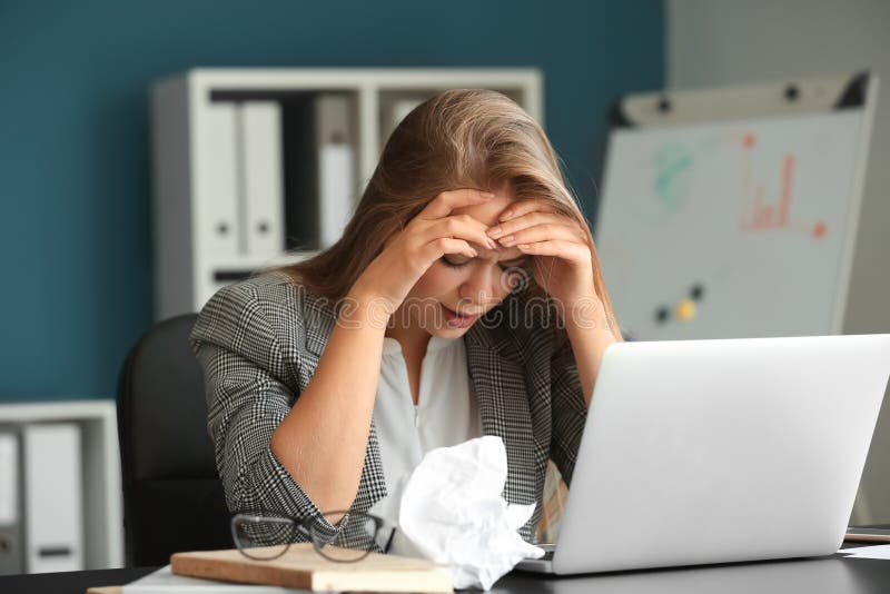 Stressed Young Woman in Office Stock Image - Image of girl, occupation ...