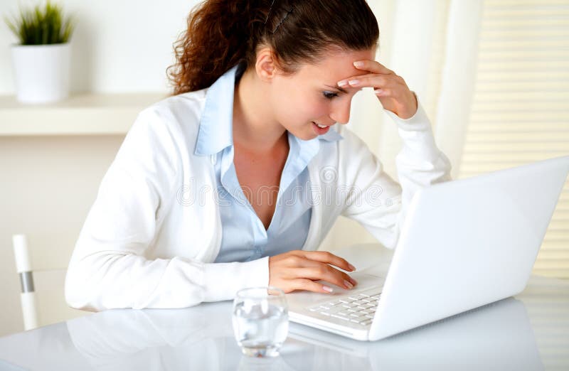 Stressed Young Woman Reading on Laptop Screen Stock Image - Image of ...