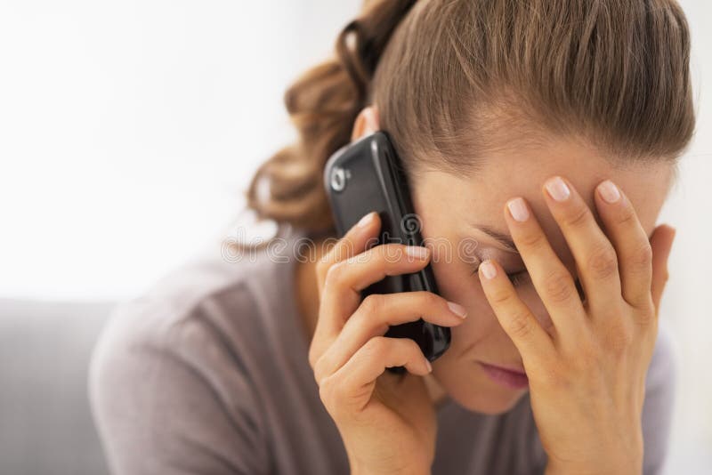Stressed Young Woman Talking Cell Phone Stock Photo - Image of cell ...