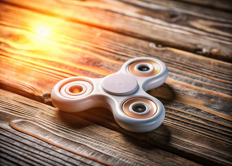 StressFree Focus a White Fidget Spinner in Motion on Rustic Wood ...