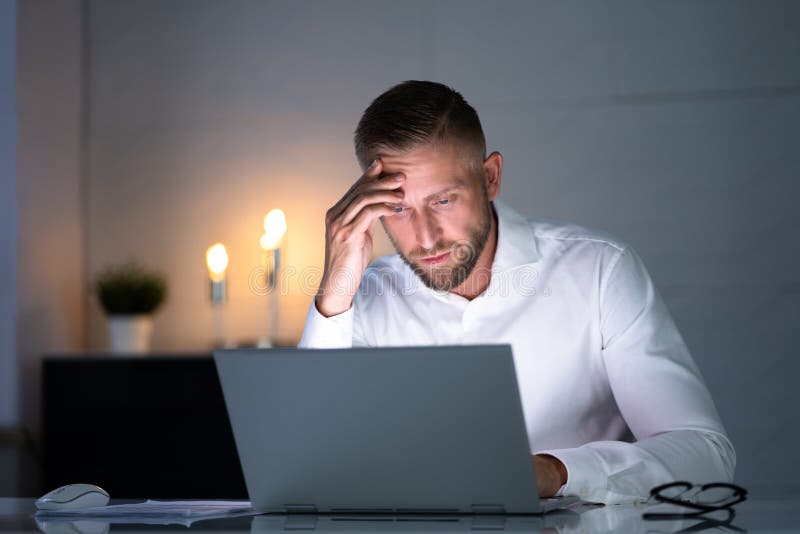 Stressful Business Man Working on Laptop Stock Photo - Image of night ...