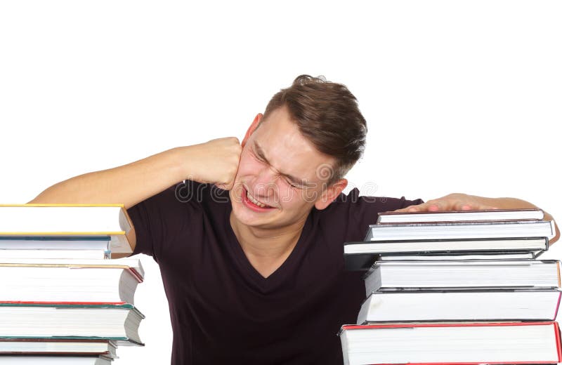 Stressful College Diverse Male Student with Books Stock Photo - Image ...