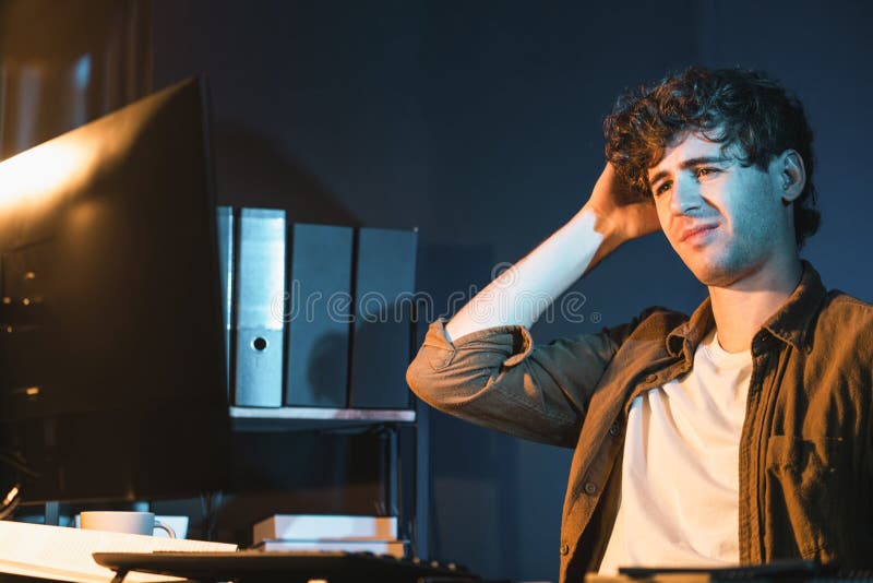 Stressful Creative Manager Searching Design Presentation at Night Time ...