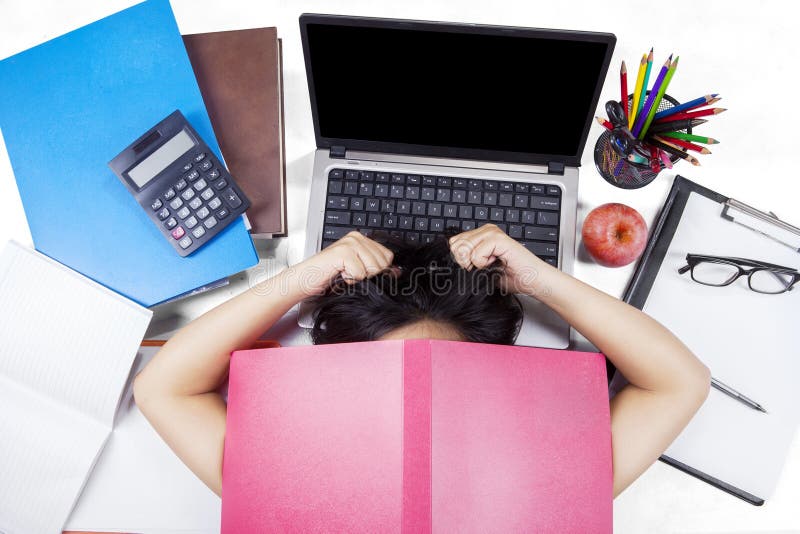 Stressful Female Learner Lying on the Floor Stock Photo - Image of ...