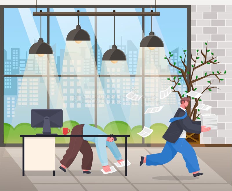 Stressful Office Staff Can Not Cope with the Work. Scattered Documents ...