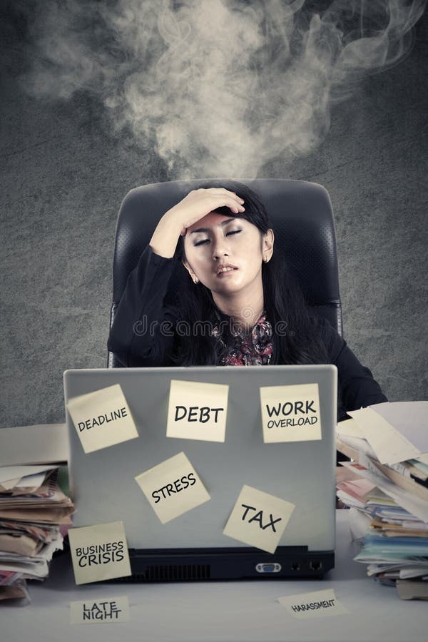 Stressful Worker with Smoke on Head Stock Photo - Image of headache ...