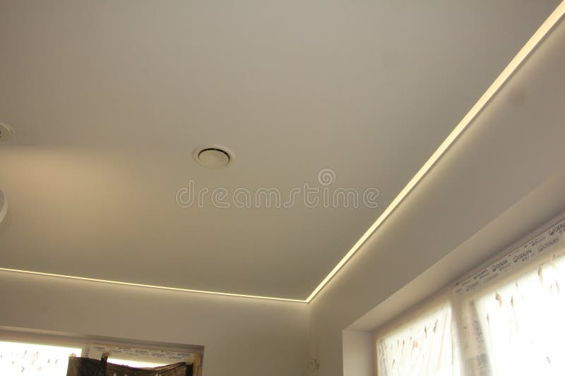 Stretch Ceiling with Led Strip Lighting and Round Vent Stock Photo ...