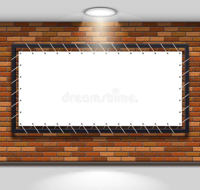 Stretch Fabric Banner in a Metal Frame on a Brick Wall Illuminated by a ...