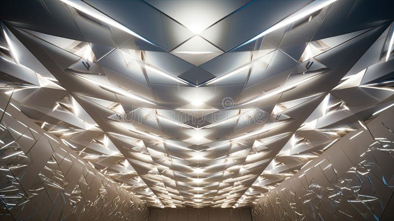 Stretch Floating Ceiling White with Light Lines. Stock Image - Image of ...