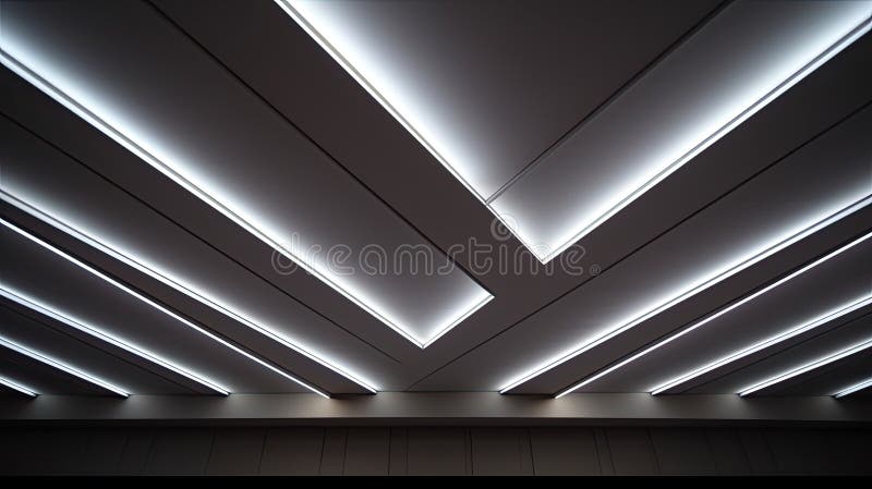 Stretch Floating Ceiling White with Light Lines. Stock Image - Image of ...