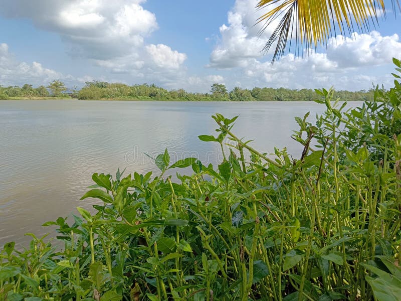 Stretch of River Water Ciberem, with Views of the Blue Sky Covered with ...