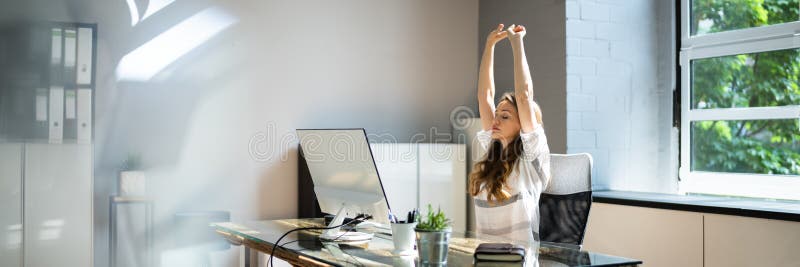 Stretch Workout Exercise at Desk Office. Woman Stock Image - Image of ...