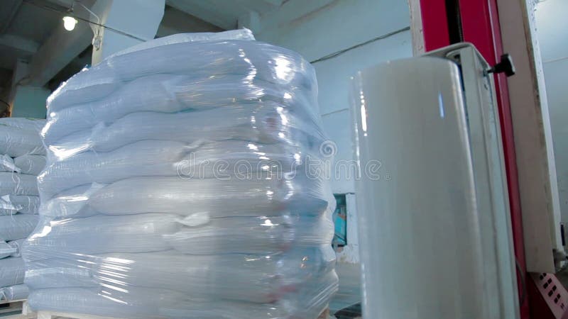 Stretch Wrapping Machine in the Warehouse Stock Footage - Video of ...