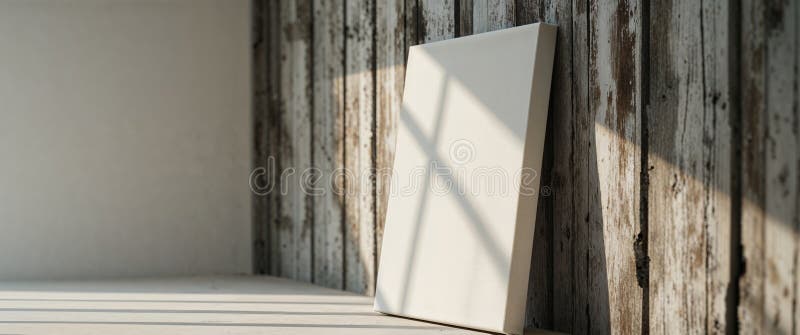 Stretched Canvas Mockup on Wooden Wall for Gallery Display. Stock Photo ...