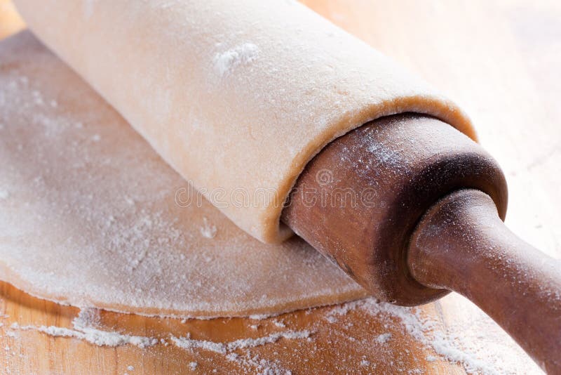 Stretched Dough with a Rolling Pin Stock Image - Image of food, bake ...