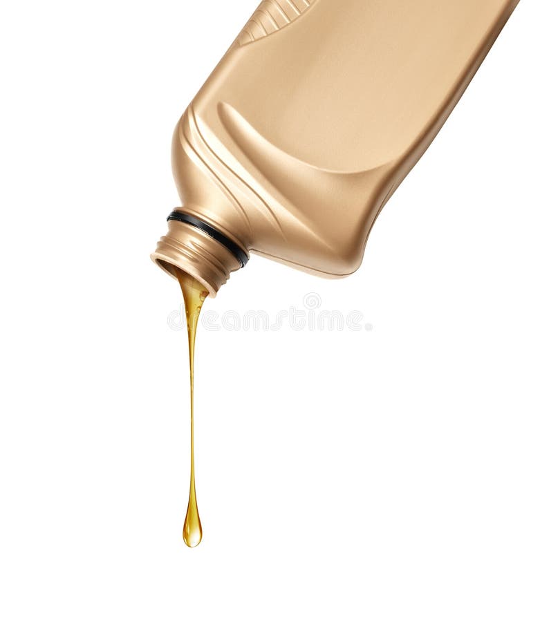 Stretched Drop of Oily Liquid Dripping from Plastic Bottle Isolated on ...