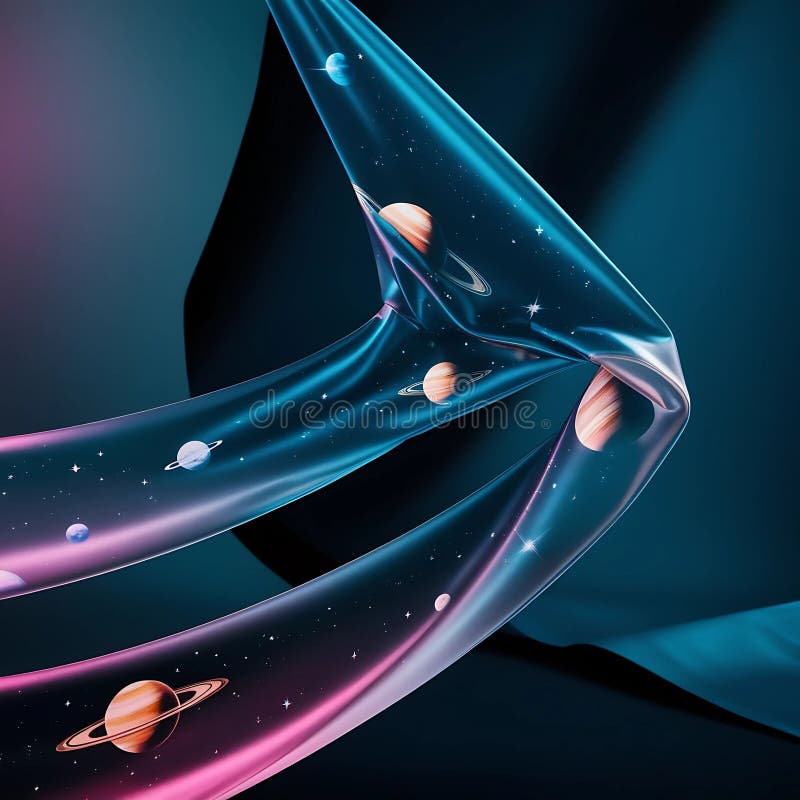 A Stretched Fabric with Planets and Stars Creating Dips and Curves ...