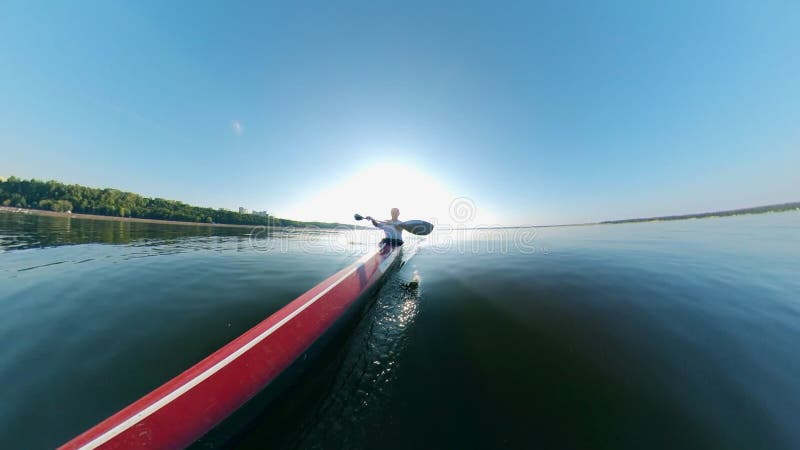 Stretched Front View of a Man Riding a Kayak Stock Video - Video of ...