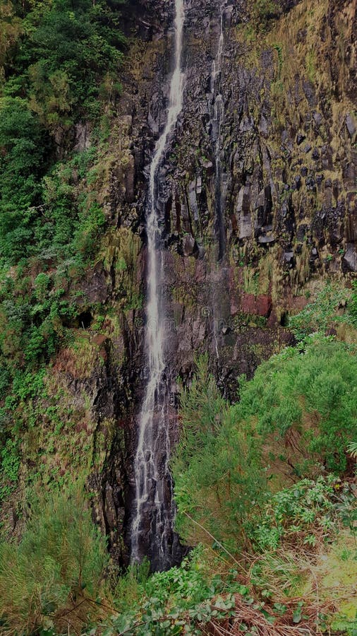 A Stretched Line of a Mountain Waterfall Stock Image - Image of cliff ...