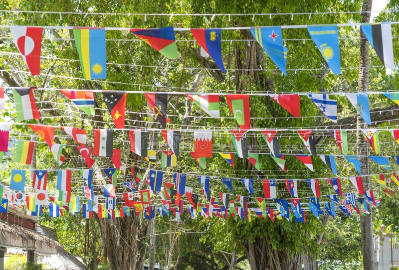 Stretched Ropes with Flags of Different Countries Stock Photo - Image ...