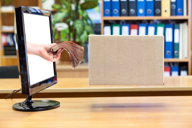 Stretching Cash Money in Hands from Screen Stock Image - Image of buyer ...