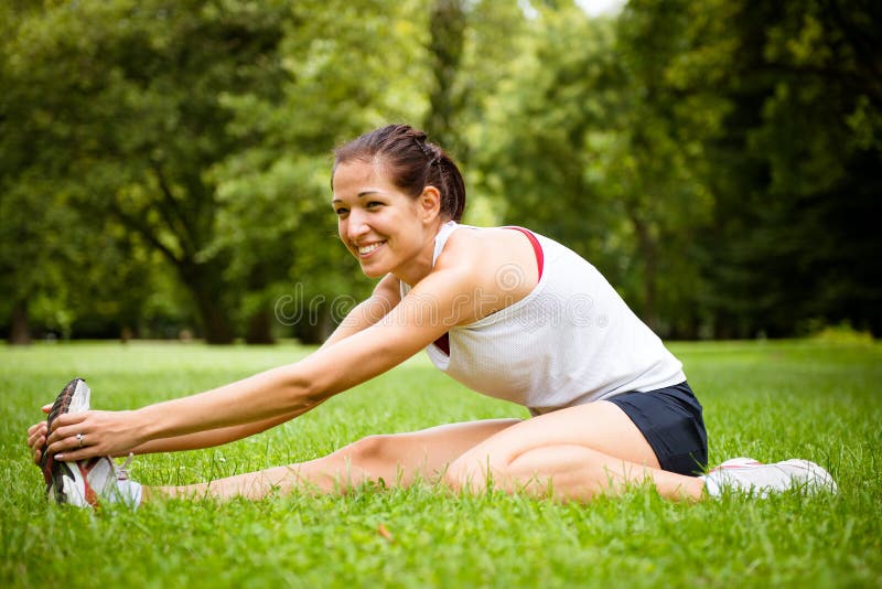 Stretching Exercise - Sport Woman Outdoor Stock Photo - Image of ...