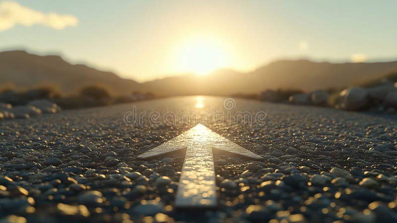 Stretching Far Ahead, an Asphalt Road Features a White Arrow Painted on ...