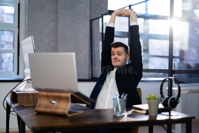 Stretching Office Workout. Desk Stretch Exercise Stock Photo - Image of ...