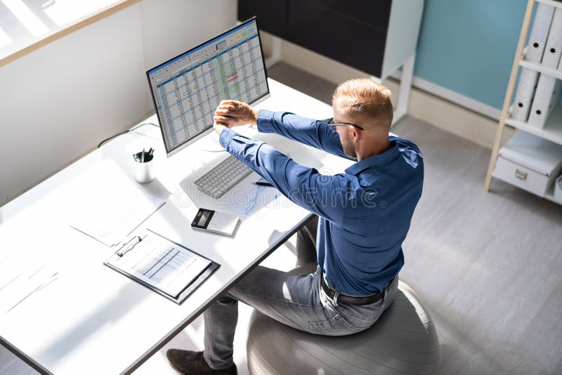 Stretching Office Workout. Desk Stretch Exercise Stock Image - Image of ...