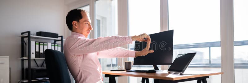 Stretching Office Workout. Desk Stretch Exercise Stock Photo - Image of ...