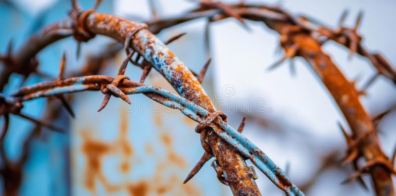 Stretching Over a Flat Area, Rusty Barbed Wire Displays Its Weathered ...