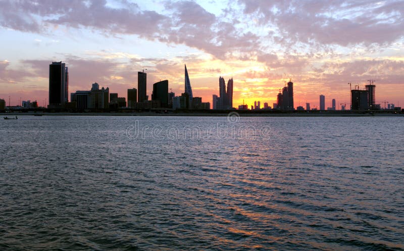 Stretching Sea and Bhrain Skyline during Sunset Stock Image - Image of ...