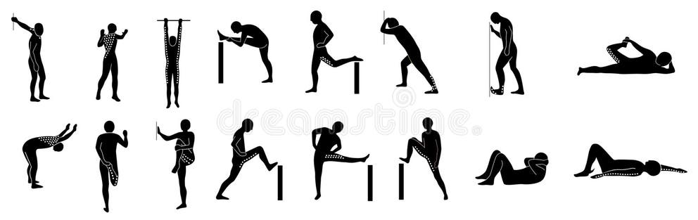 Stretching Exercise Icon Set To Stretch Arms, Legs, Back and Neck Stock ...