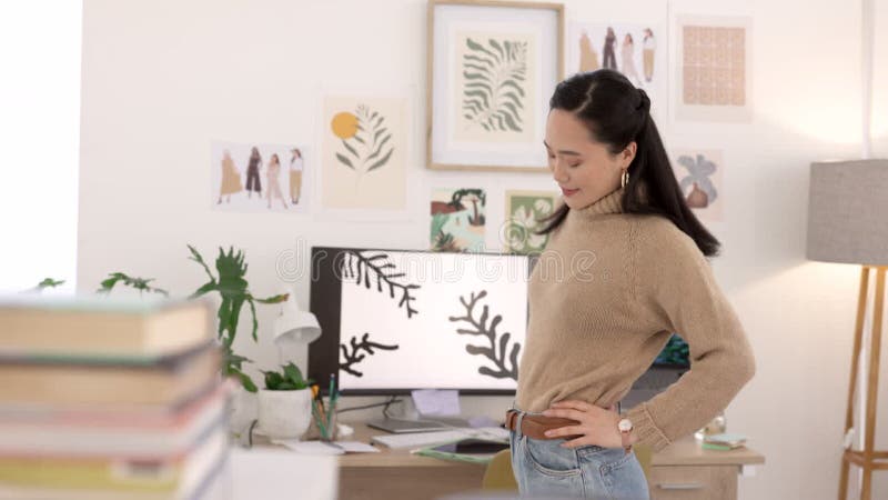 Stretching, Working and Woman in Graphic Design, Tired from Work on ...