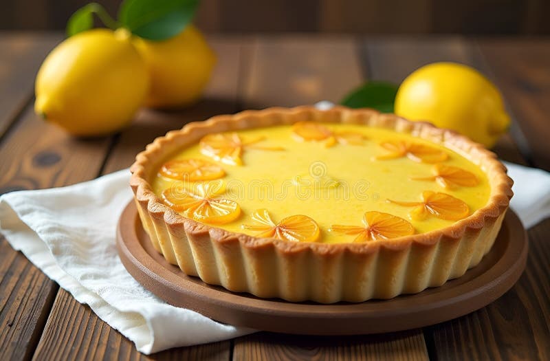 Streusel Tart Pie with Lemon Curd and Powdered Sugar Close-up in a ...