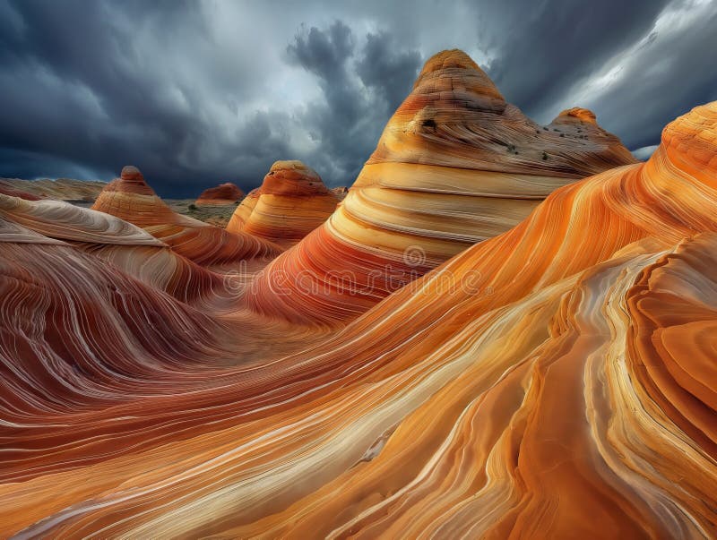 Striated Sandstone Formations Under Stormy Sky Stock Photo - Image of ...