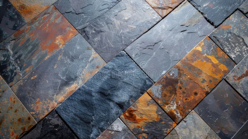 Striated Slate Tiles with a Matte Finish and Earthy Hues Stock Image ...