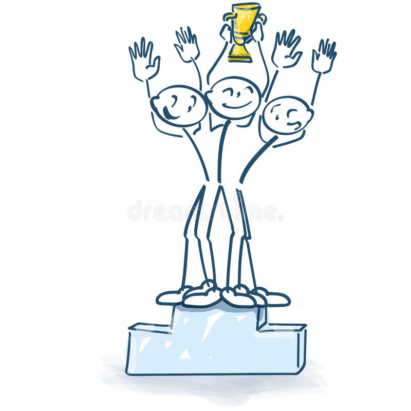 Stick Figures As Winners with Trophy on the Podium Stock Vector ...