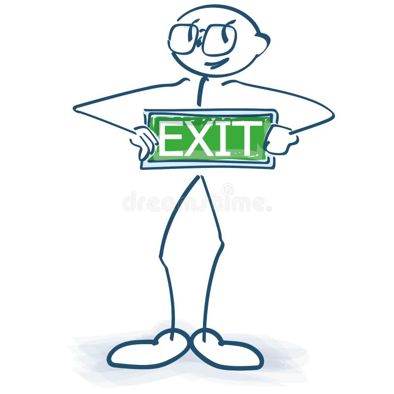 Stick Figure Holds a Green Exit Sign in His Hand Stock Vector ...