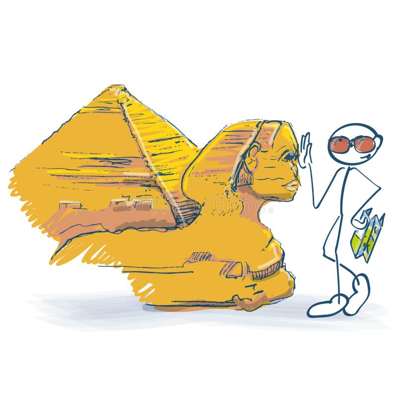 Stick Figure As a Tourist with Sphinx in Egypt with Pyramids Stock ...