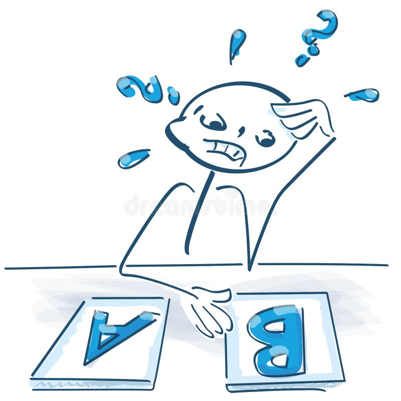 Stick Figure Sits at the Table and Can Not Decide at a or B Stock ...